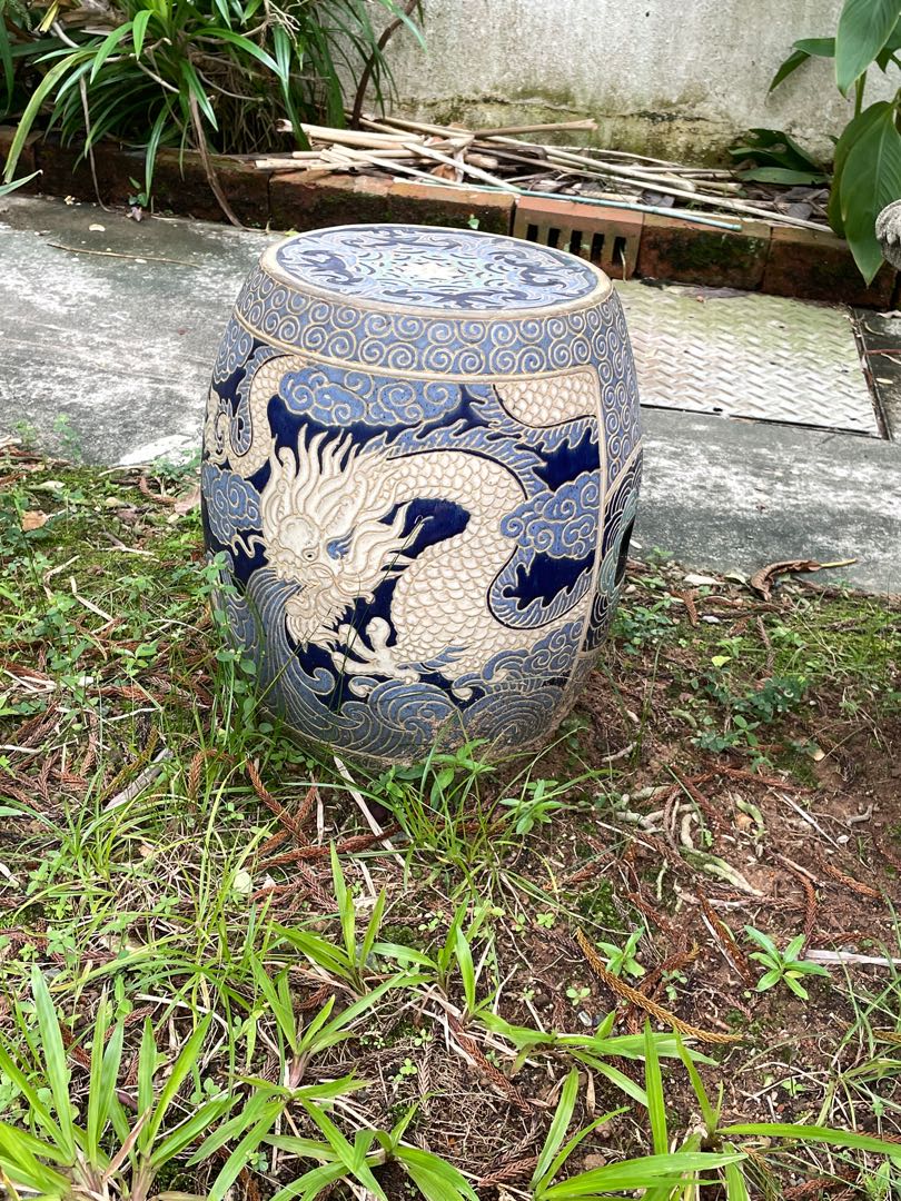 Chinese furniture garden Mandarin dragon stool chair vintage antique ...