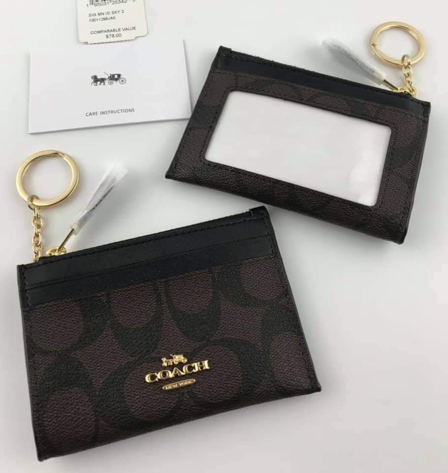 Coach Cardholder in Signature Canvas Darkbrown and Black, Women's ...