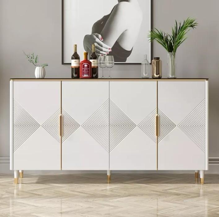 DIAMOND WHITE GOLD BLACK 4 DOORS SIDEBOARD CABINET, Furniture & Home ...