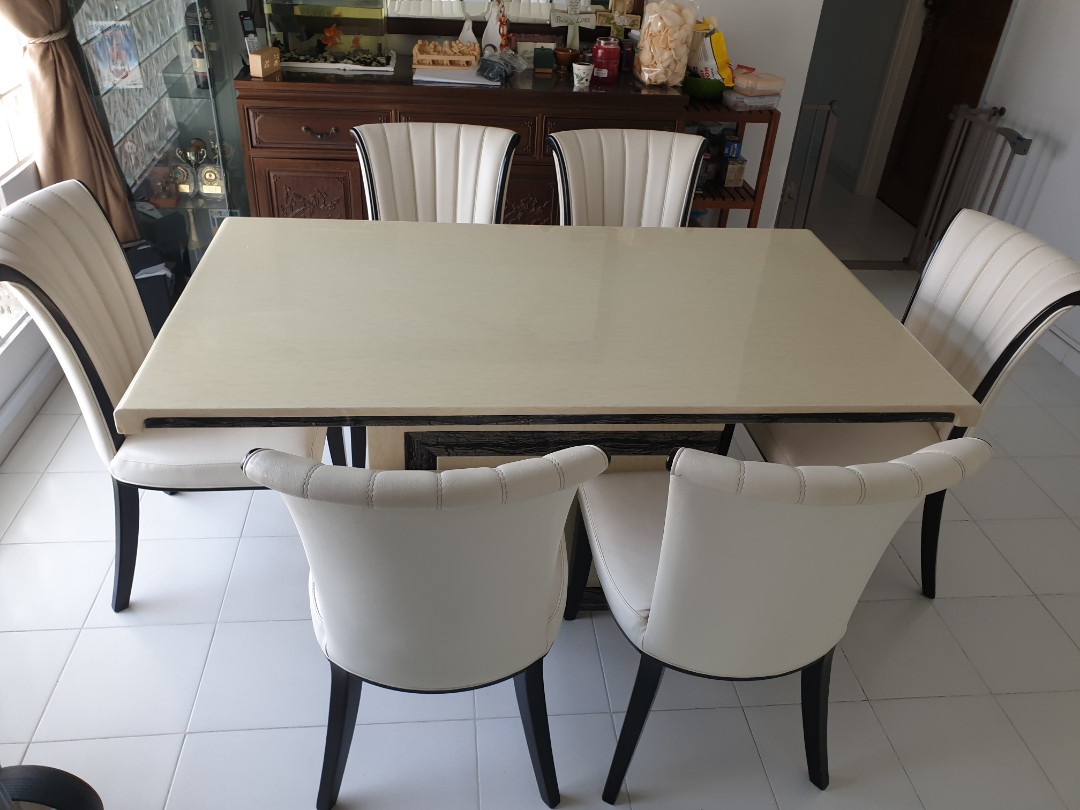 Godzilla Marble Table with Dining Chairs x6, Furniture & Home Living ...