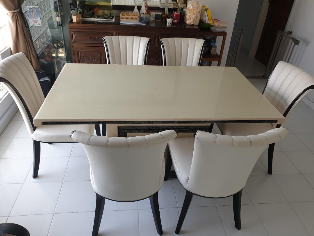 Godzilla Marble Table with Dining Chairs x6, Furniture & Home Living ...