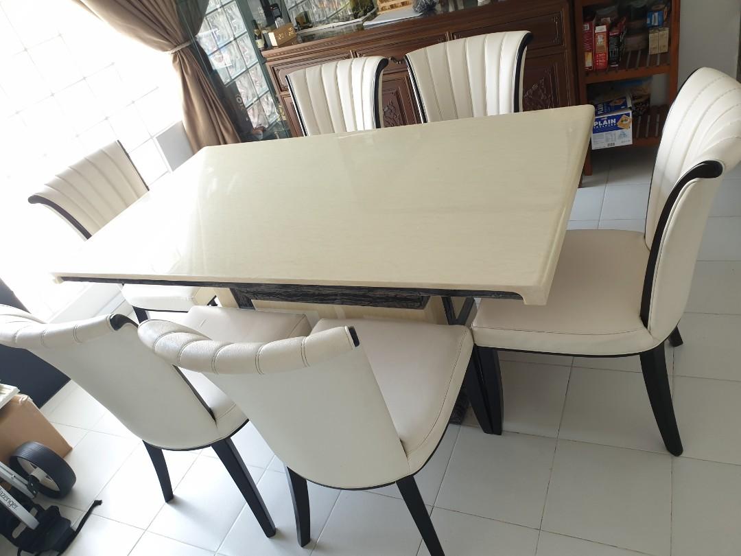 Godzilla Marble Table with Dining Chairs x6, Furniture & Home Living ...