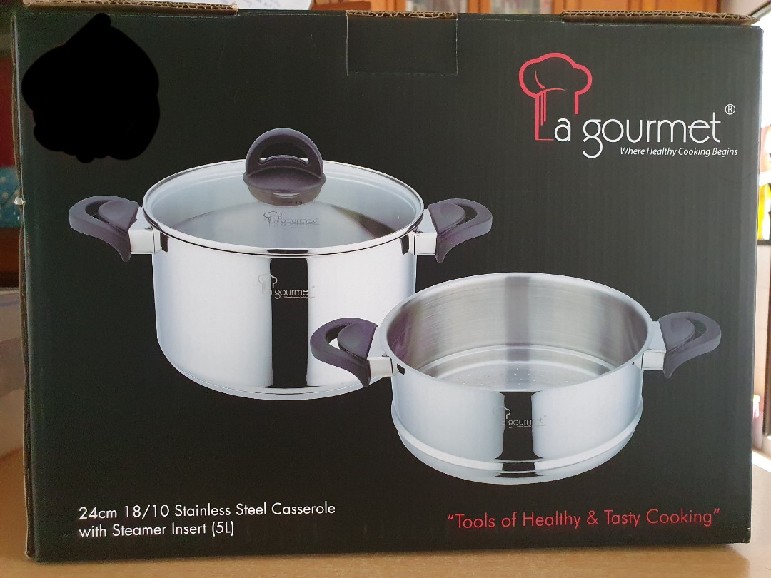 La Gourmet 24cm (5L) Stainless Steel Casserole with steamer insert ...