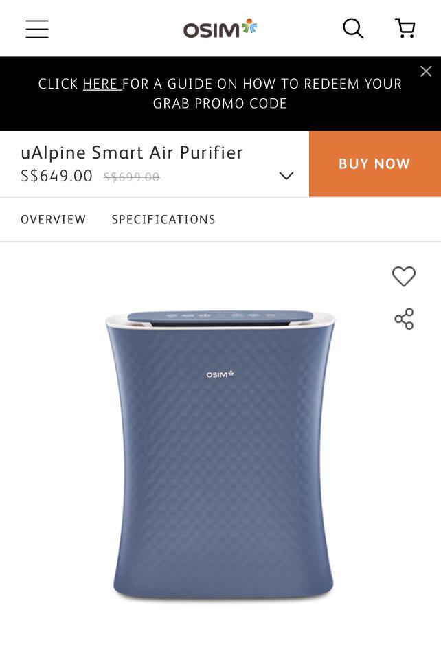 OSIM uAlpine smart air purifier, Health & Nutrition, Massage Devices on ...