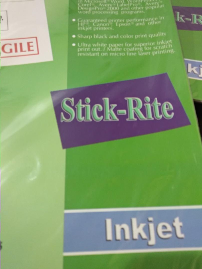 Stick-Rite Sticker paper Matte Letter Size 20 sheets, Hobbies & Toys ...