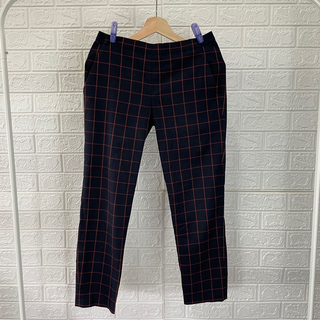 UNIQLO EZY ANKLE GRID PANTS, Women's Fashion, Bottoms, Jeans & Leggings ...