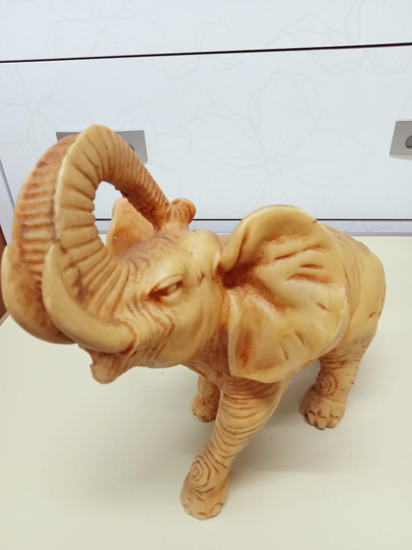 Vintage Hand Carved Ivory Colored Resin Elephant Statue, Hobbies & Toys ...