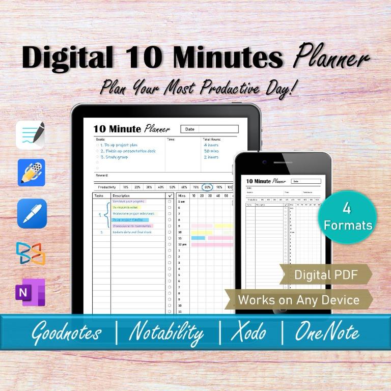 10 Minutes Digital Student Planner Ipad Hourly Planner, Goodnotes Time ...