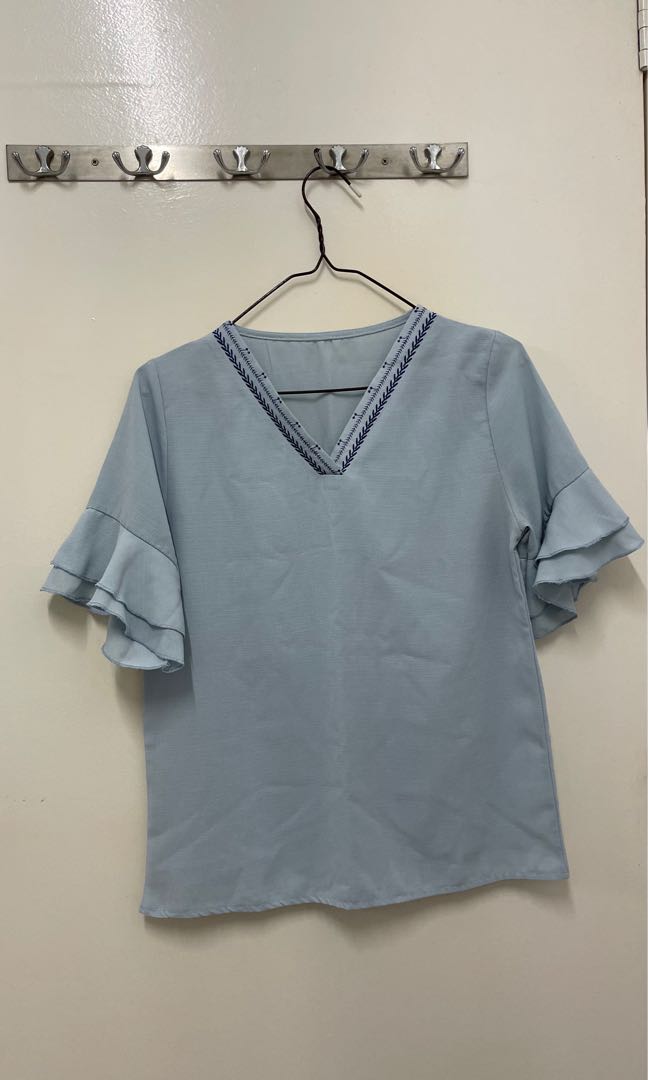 Baby blue top, Women's Fashion, Tops, Shirts on Carousell