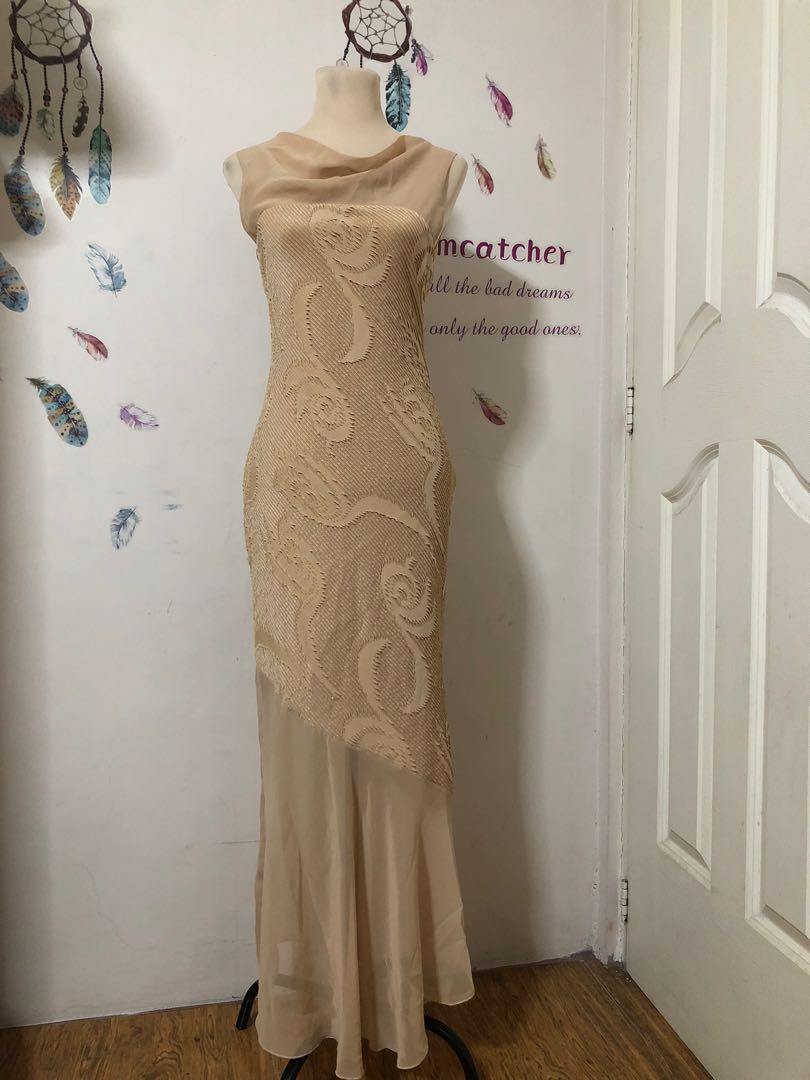 Biege gown (s-m) stretch, Women's Fashion, Dresses & Sets, Evening ...