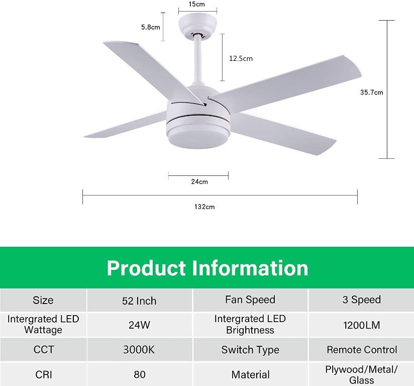 CJOY Ceiling Fan with Lights, 52 Inch Modern Ceiling Fan with 4 ...