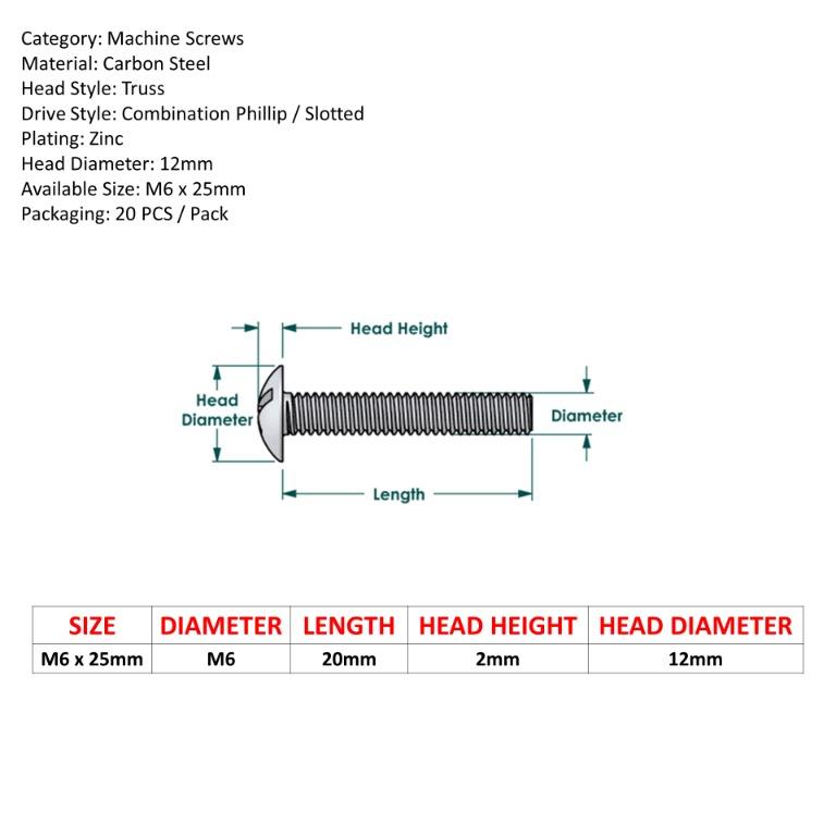 COMBINATION HEAD SCREW - 20 Pieces/Pack, Furniture & Home Living, Home ...