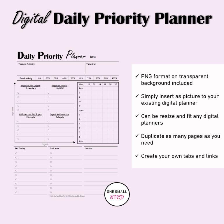 Digital Daily Priority Matrix Ipad Planner, Goodnotes 10 Minutes Hourly ...