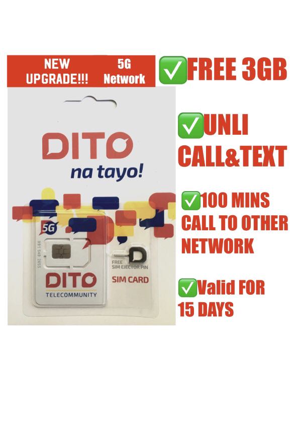 DITO SIM 5G with FREE 3GB+ UNLI CALL&TEXT+100 MINS CALL TO OTHER ...