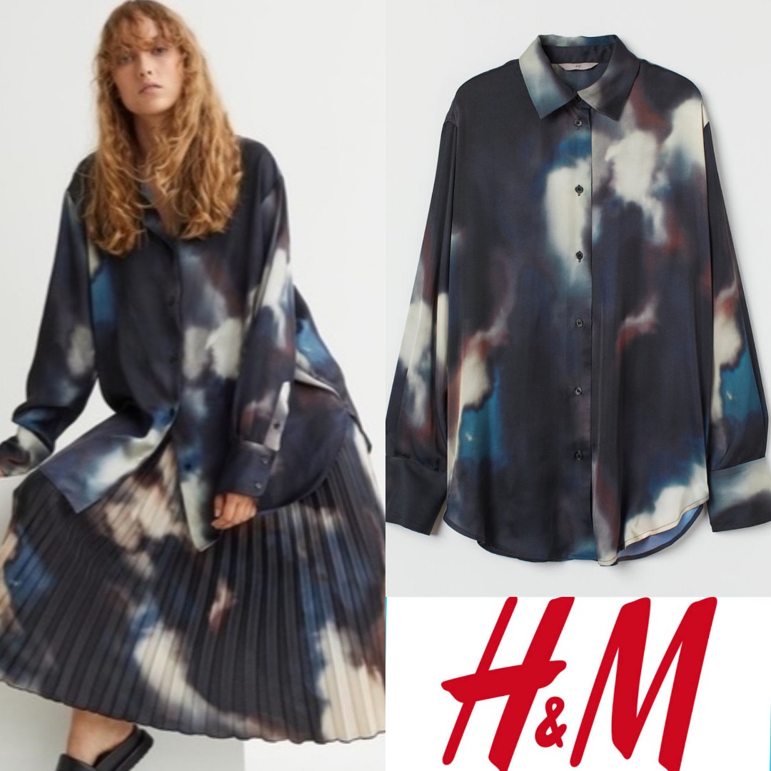 H&m hnm hm satin shirt with a sheen abstract paint tunic bukan zara ...