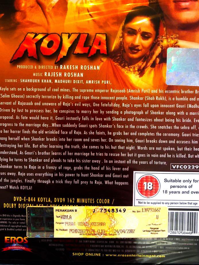 KOYLA DVD SHAH RUKH KHAN, Hobbies & Toys, Music & Media, CDs & DVDs on ...
