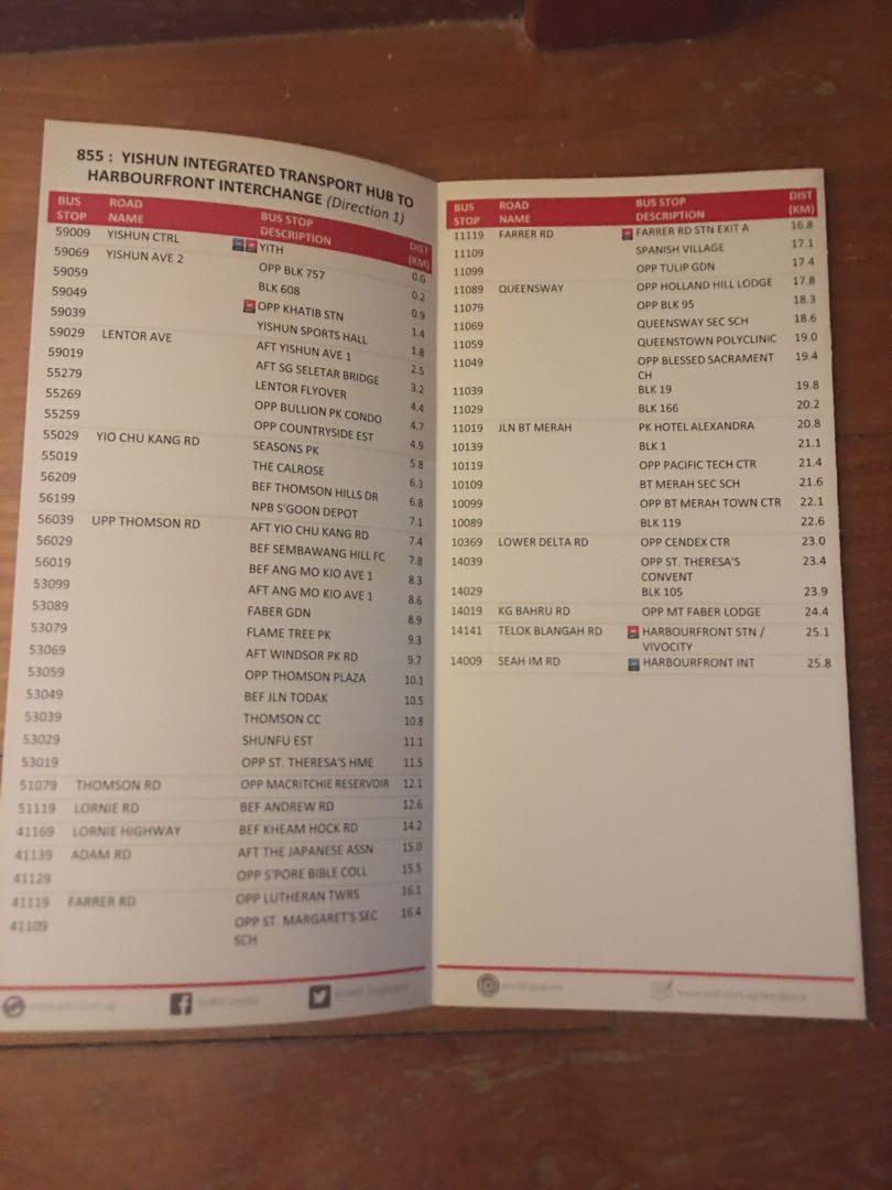 Old Bus Guide of SMRT Service 855, Hobbies & Toys, Memorabilia ...