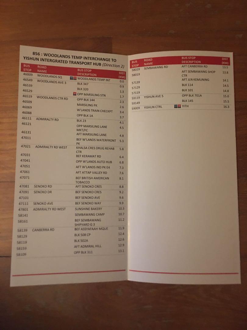 Old Bus Guide of SMRT Service 856, Hobbies & Toys, Memorabilia ...