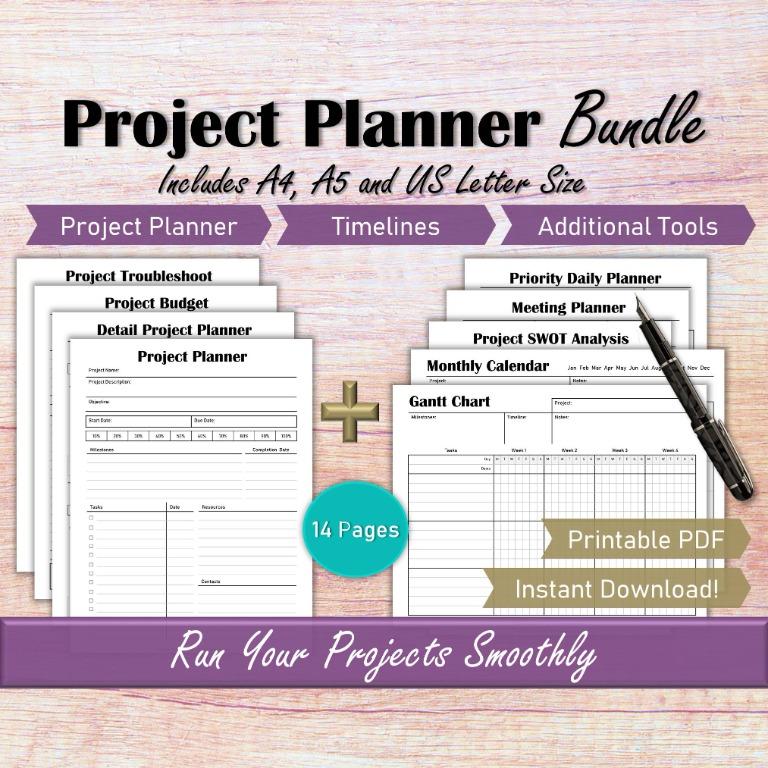 Project Management Planner Bundle Printable, Project Planner Business ...