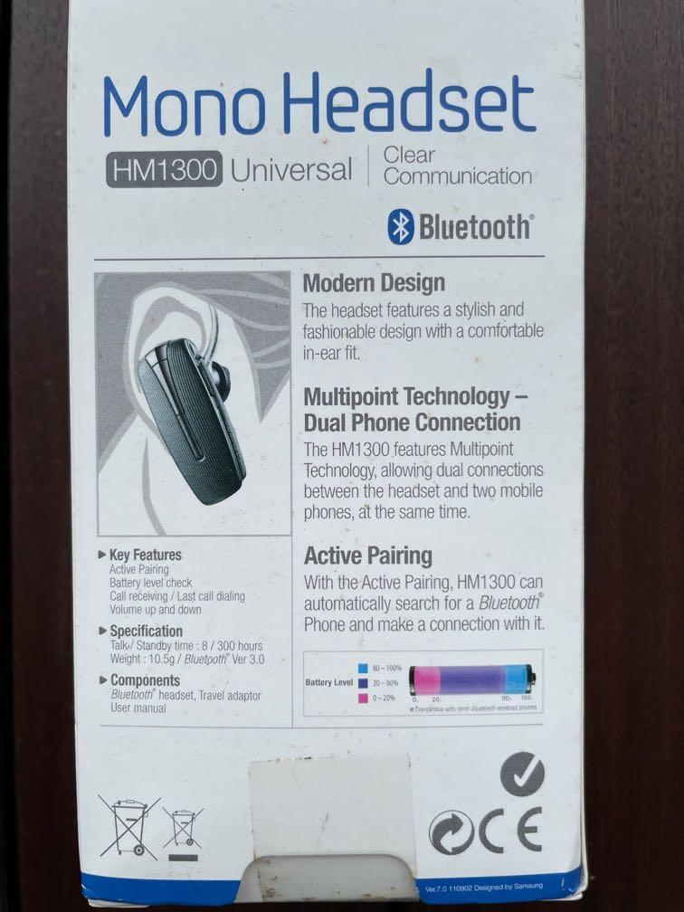 Samsung HM1300 universal Bluetooth headset, Audio, Headphones ...