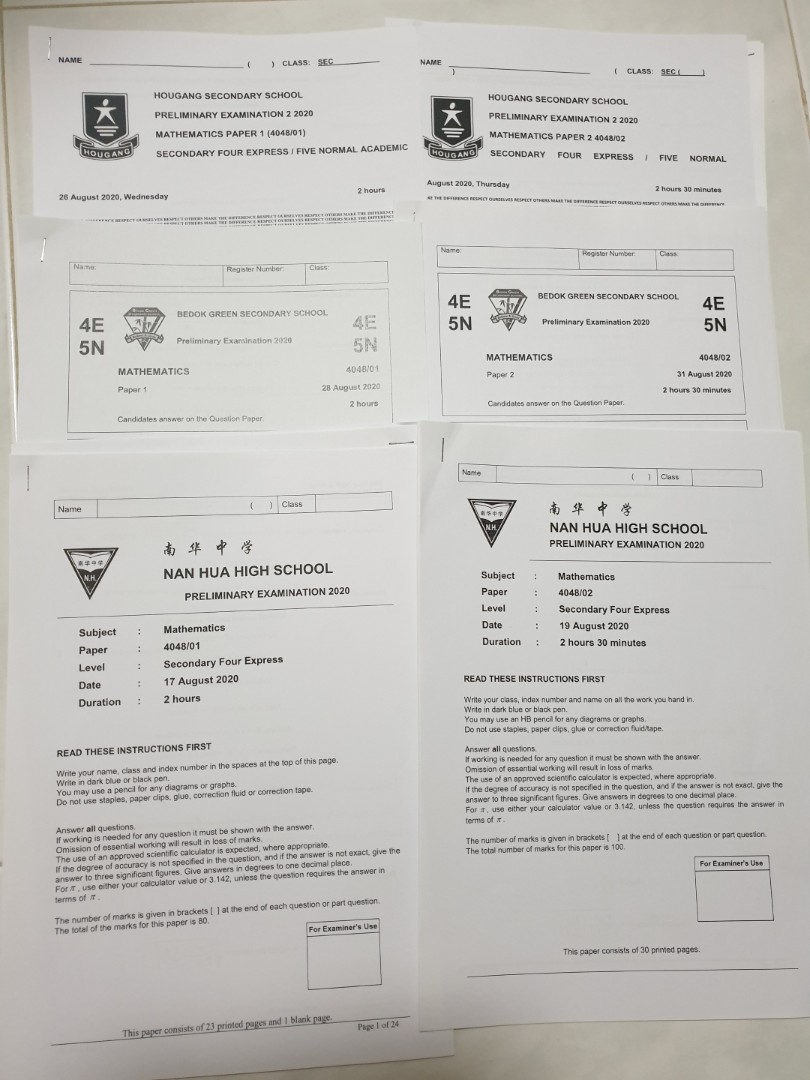 Sec 4 Math Prelim Exam Paper 2020, Hobbies & Toys, Books & Magazines ...