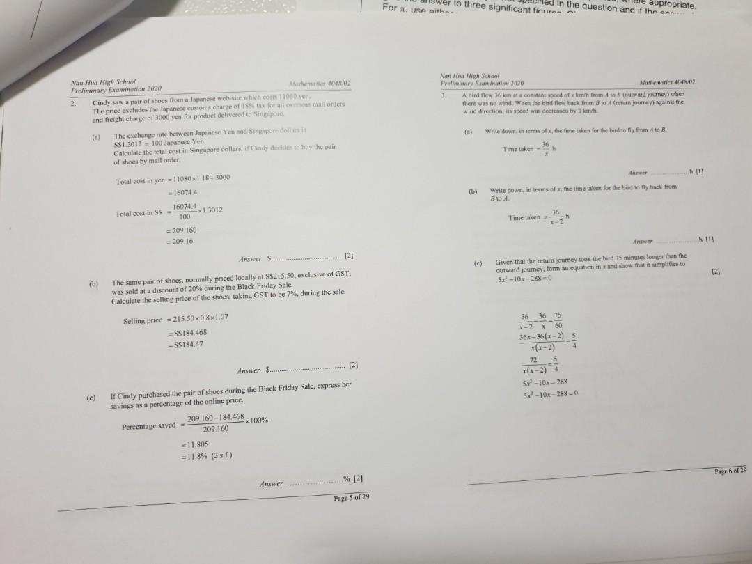 Sec 4 Math Prelim Exam Paper 2020, Hobbies & Toys, Books & Magazines ...