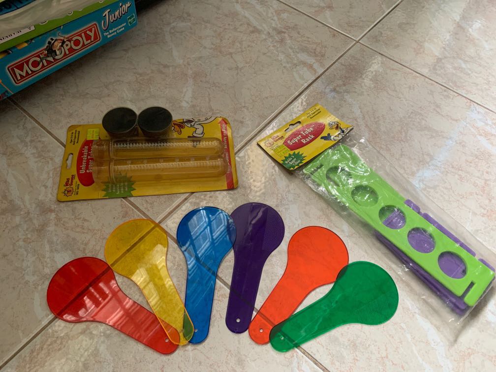 Semi transparent colour plates and test tubes with holders, Hobbies ...