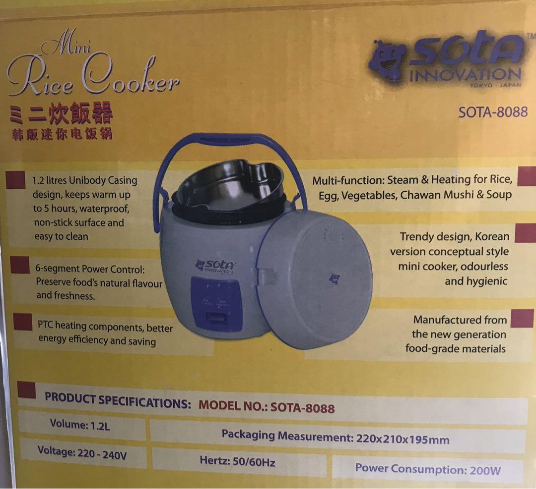 SOTA-8088 Mini Rice Cooker + Extra Inner Pot, TV & Home Appliances ...