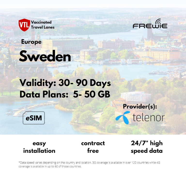 Sweden eSIM 30-90 days 5GB-50GB Data Roaming (embedded-SIM), Mobile ...