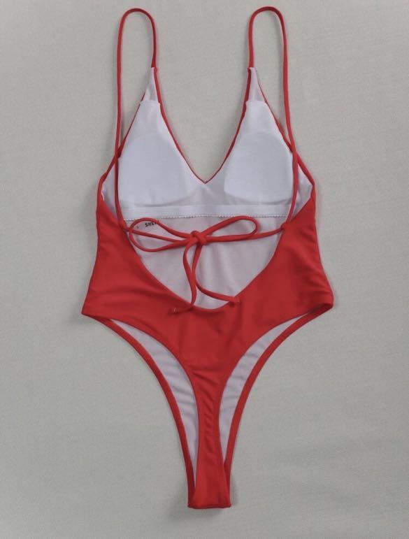 Tie back one piece red swimsuit, Women's Fashion, Swimwear, Bikinis ...