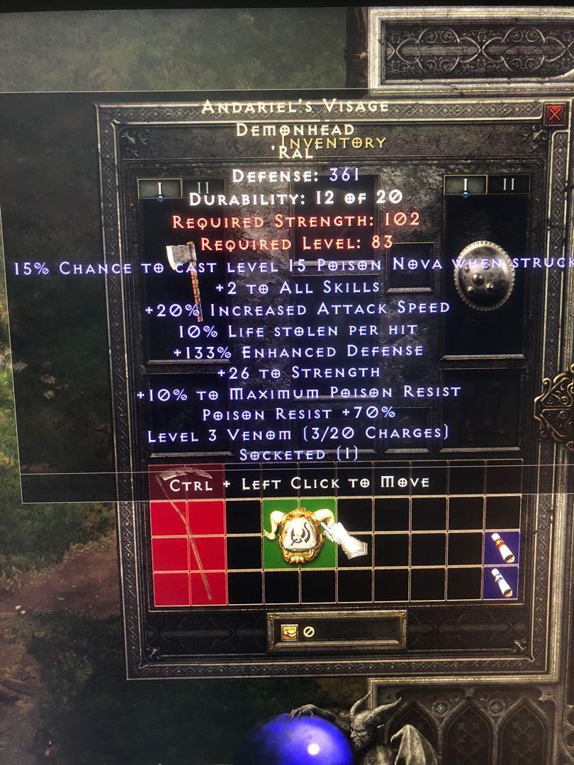 Andariel’s visage 10% lifesteal socketed with RAL rune, Video Gaming ...