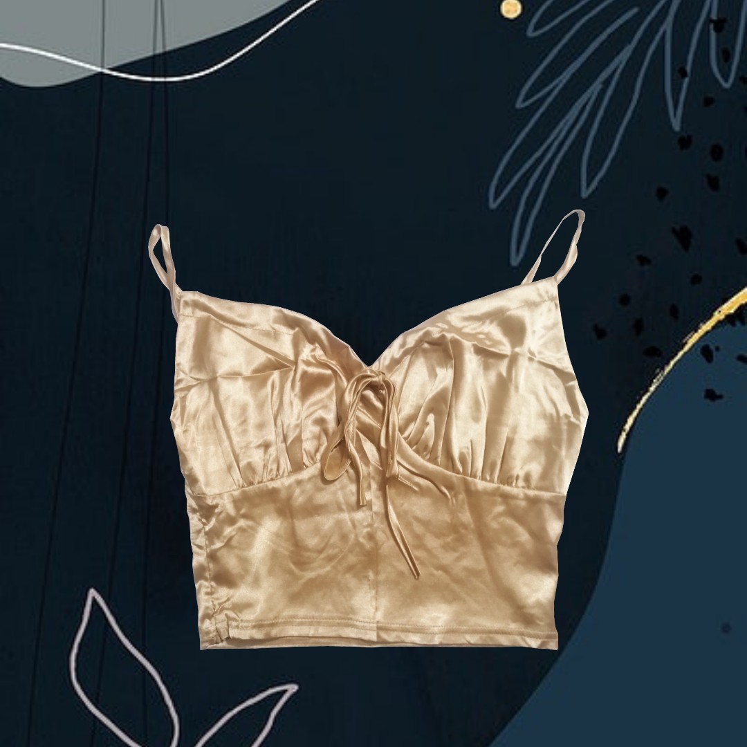 Champagne Satin String Tie Top Sleeveless, Women's Fashion, Tops ...