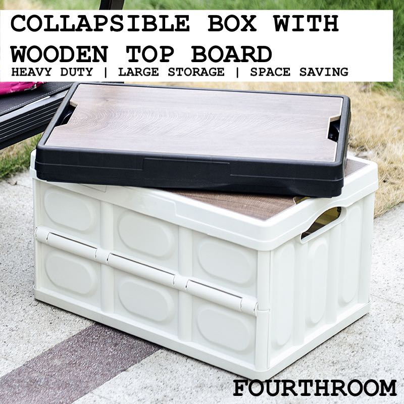 Collapsible Foldable Easy Open Storage Box w Wood Top 30L / 55L (Two ...