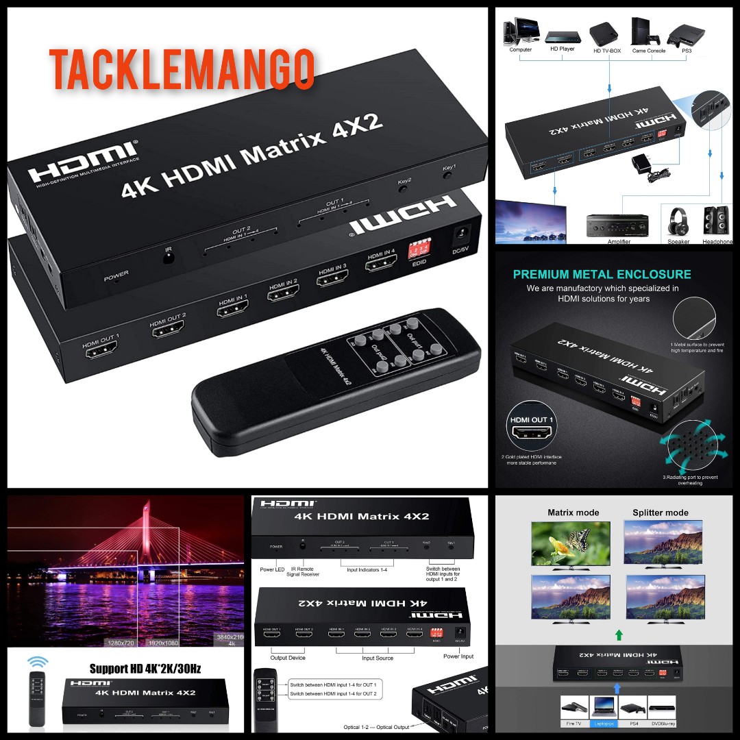 FERRISA 4x2 HDMI Matrix Switch,4 in 2 Out Matrix HDMI Video Switcher ...