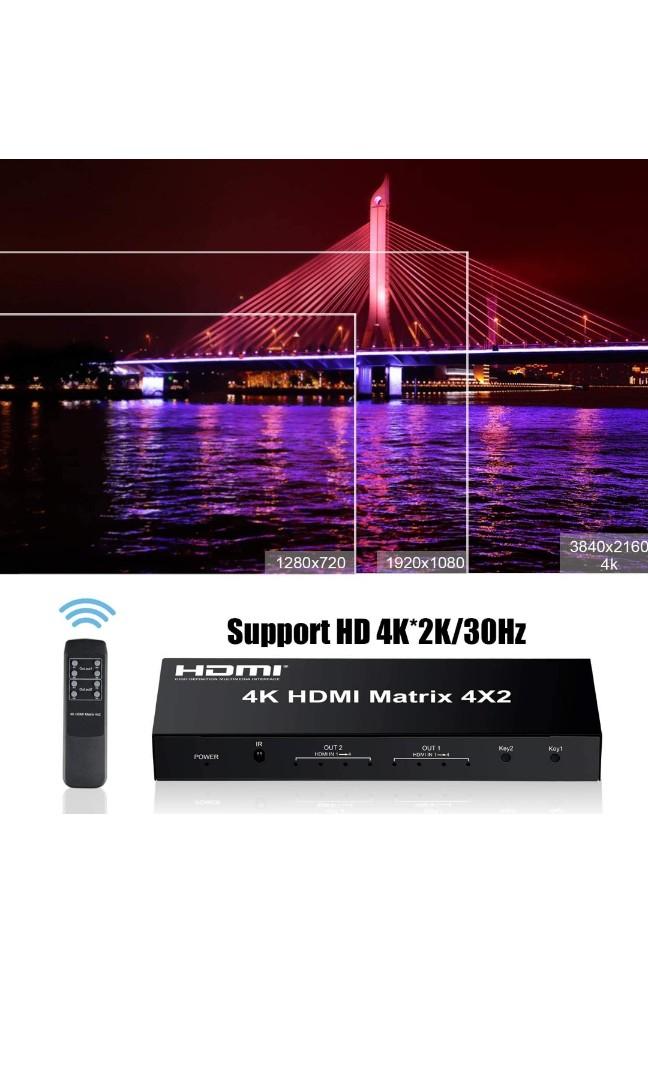 FERRISA 4x2 HDMI Matrix Switch,4 in 2 Out Matrix HDMI Video Switcher Splitter +Optical & L/R ...