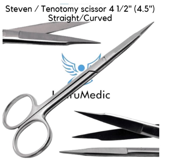 Steven / Tenotomy scissor 4 1/2" (4.5") Straight/Curved, Health ...