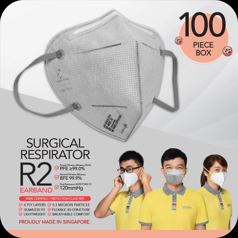 Novita Nano Copper Ions Surgical Respirator R2, Health & Nutrition ...