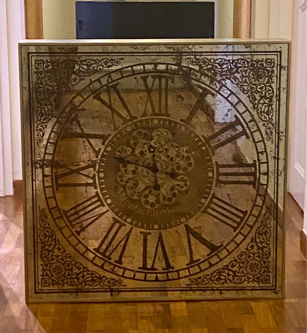 Antique Vintage Mirror Wall Clock Large - Square, Furniture & Home ...
