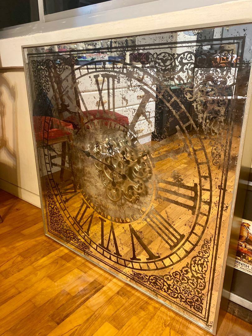 Antique Vintage Mirror Wall Clock Large - Square, Furniture & Home ...