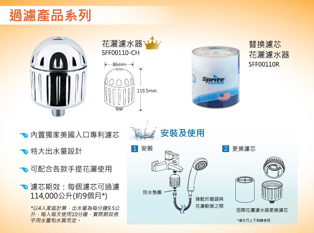 旺角實店 AZURE 花灑濾水器 沐浴過濾器 SFF00110-CH 11萬公升過濾量 SPRITE SHOWERS 香港行貨 on ...