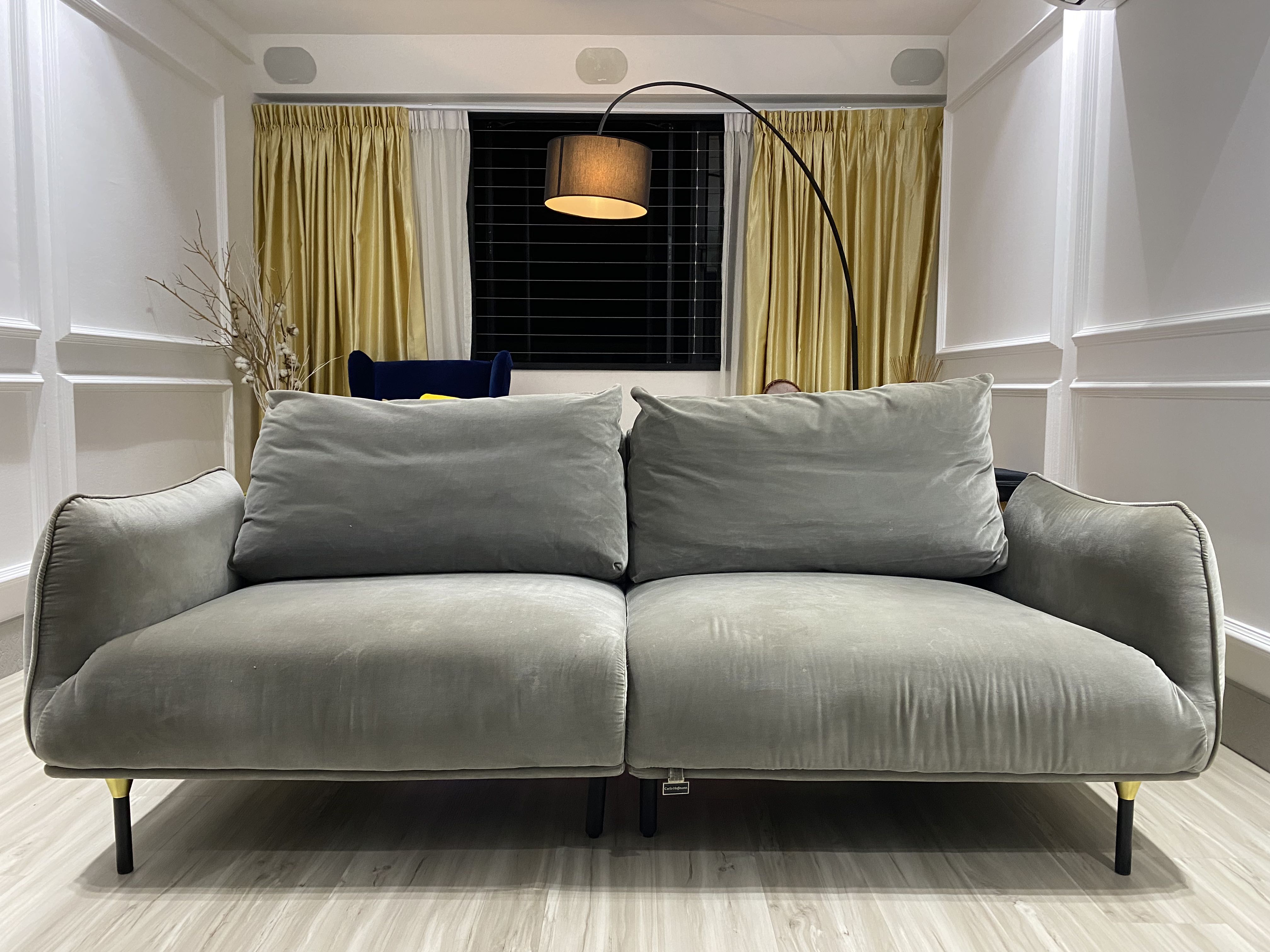 Carlo Hofmann grey velvet 3-seater luxury sofa, Furniture & Home Living ...