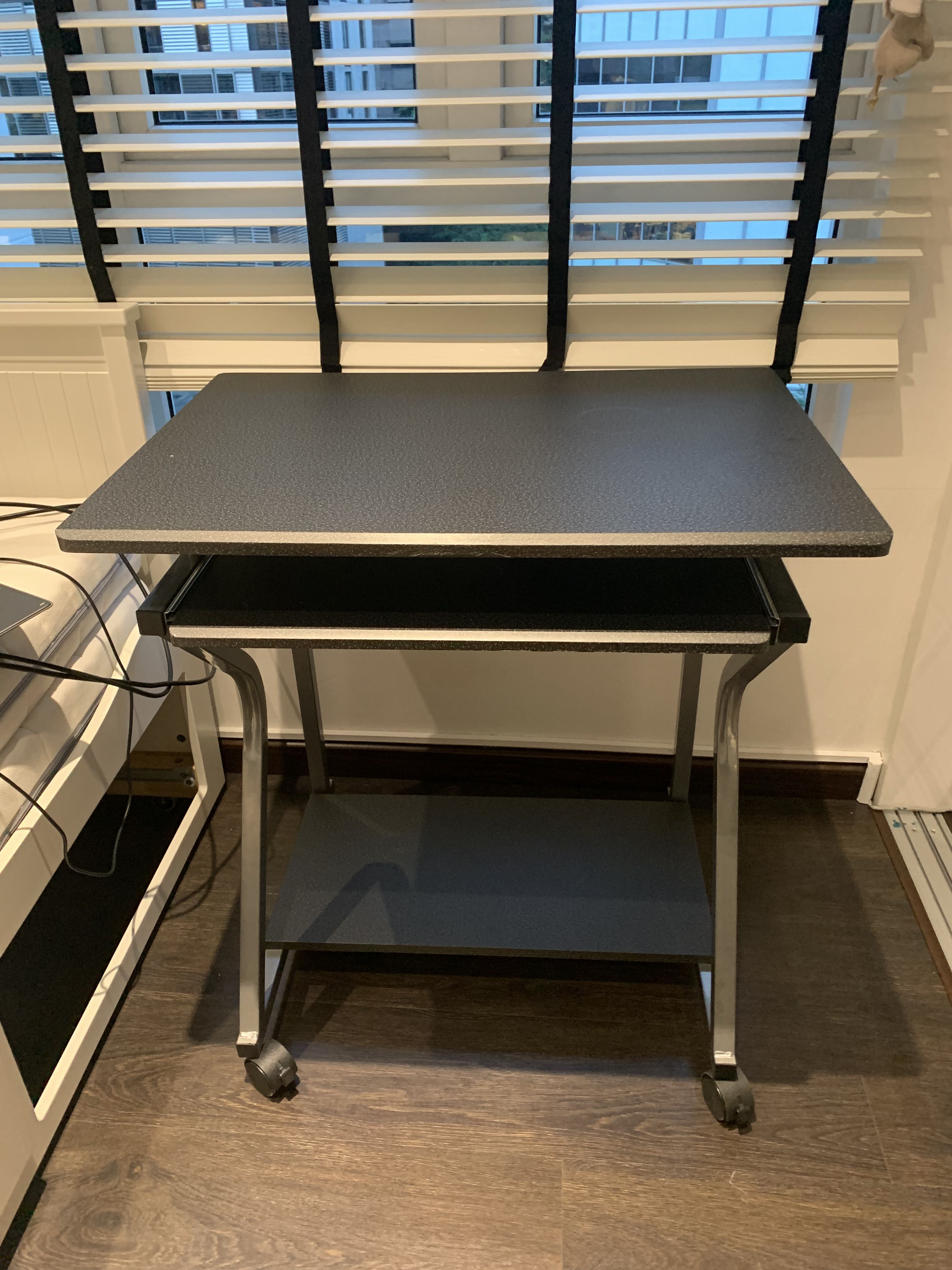 Compact Computer desk with pull out keyboard drawer and bottom shelf ...