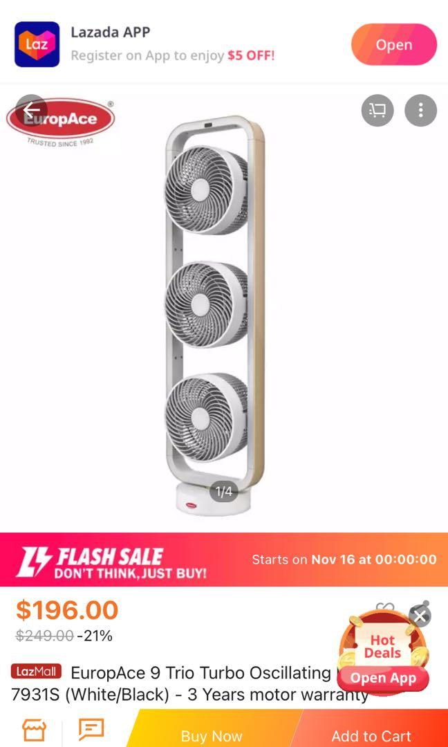 EuropAce 9 Trio Turbo Oscillating Fan, Furniture & Home Living ...