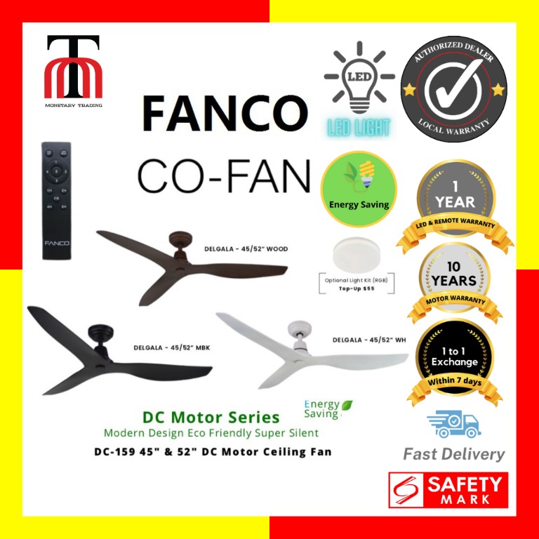 Fanco 45"/52" CO-FAN DC Motor Ceiling Fan (DC-159), Furniture & Home ...