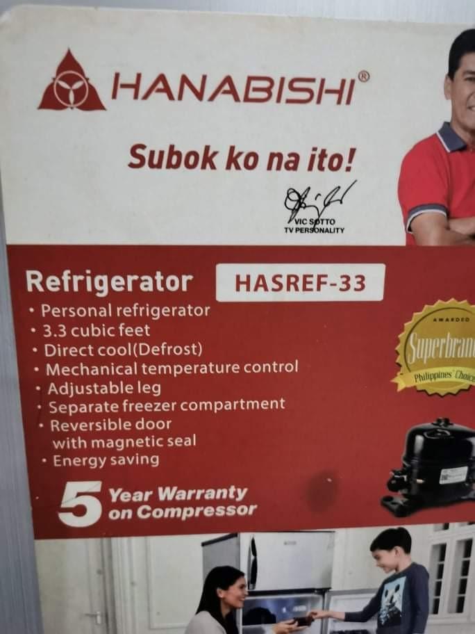 Hanabishi Refrigerator 3.3 cubic (REPRICED!), TV & Home Appliances ...