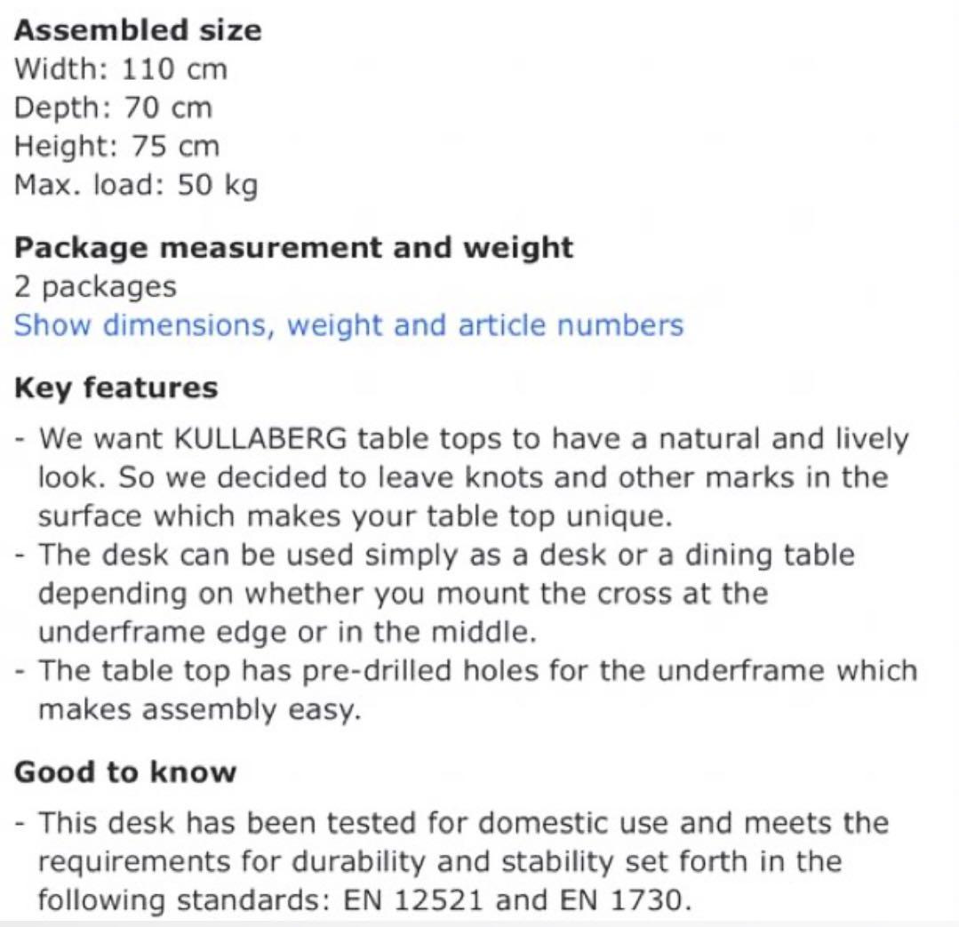 Ikea Kullaberg desk / dining table, Furniture & Home Living, Furniture ...