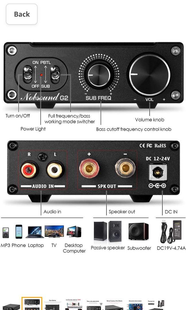 Nobsound G2 Subwoofer Power Amplifier Mini Mono SUB Amp 100W PBTL BTL ...