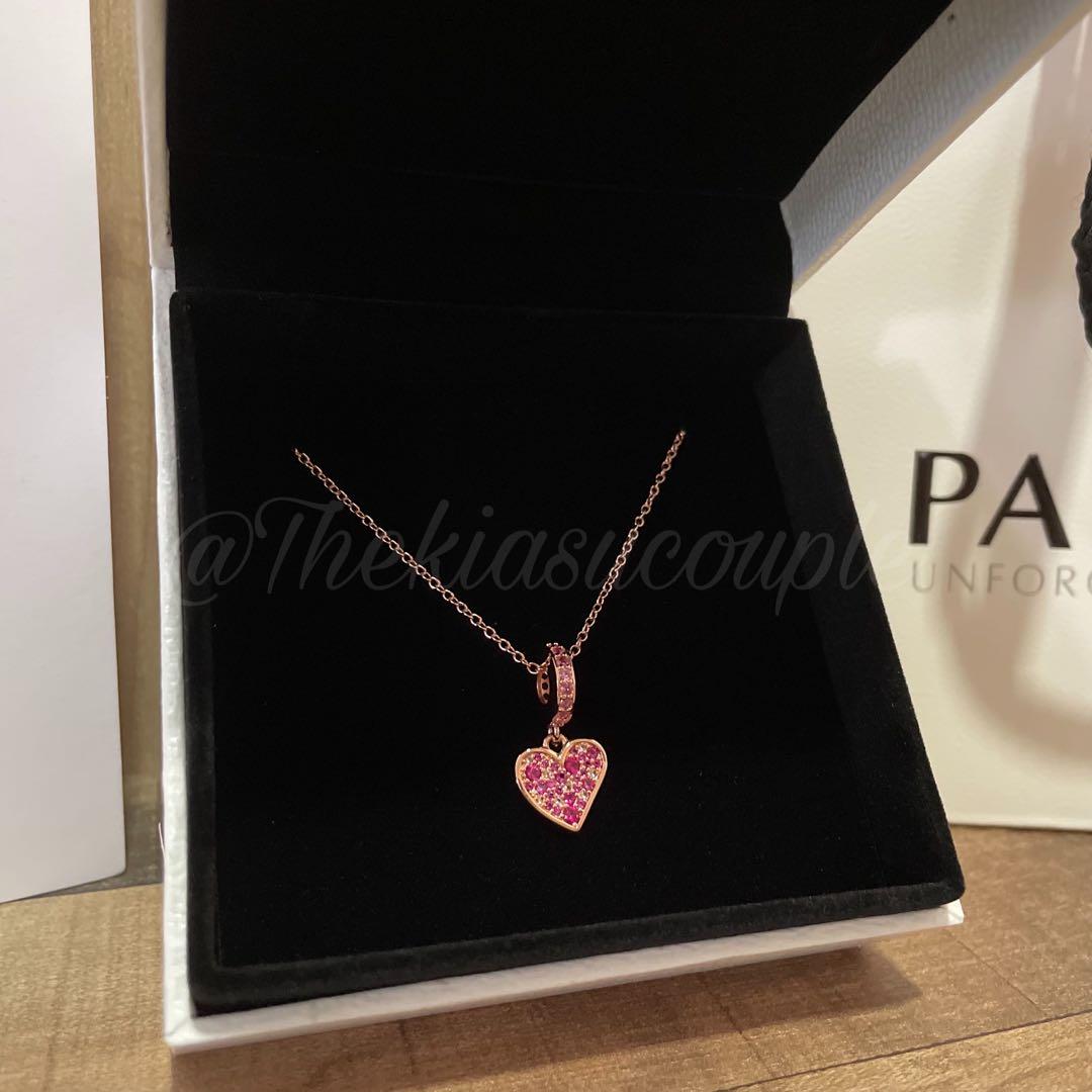 Pandora Freehand Pave Heart Dangle Necklace, Women's Fashion, Jewelry ...