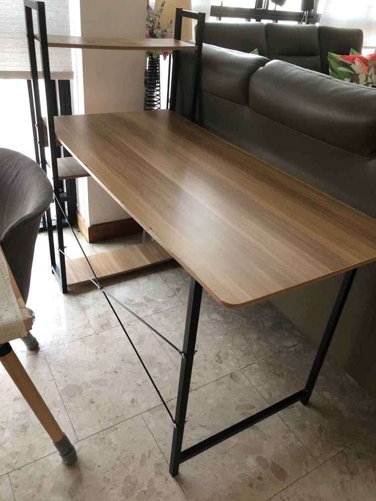 Study Work Desk with Side Shelves, Furniture & Home Living, Furniture ...