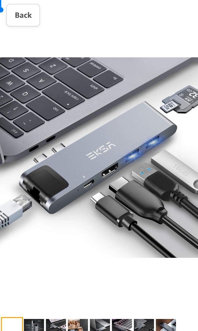 Thunderbolt 3 hub, EKSA 7 in 1 Dual USB C Hub for MacBook Pro 2016/2017 ...